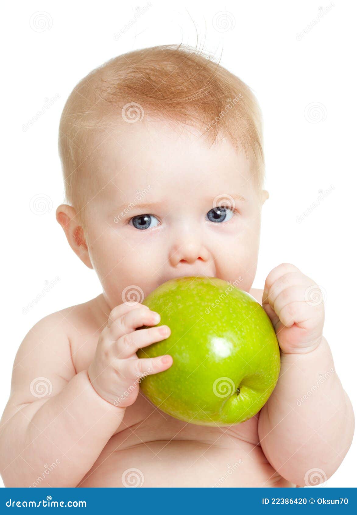 Baby Boy Holding and Eating Green Apple Stock Photo - Image of eating ...