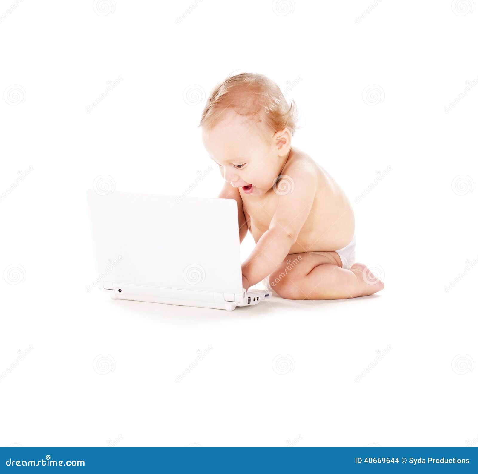Baby Boy with Laptop Computer Stock Photo - Image of jolly, diaper ...