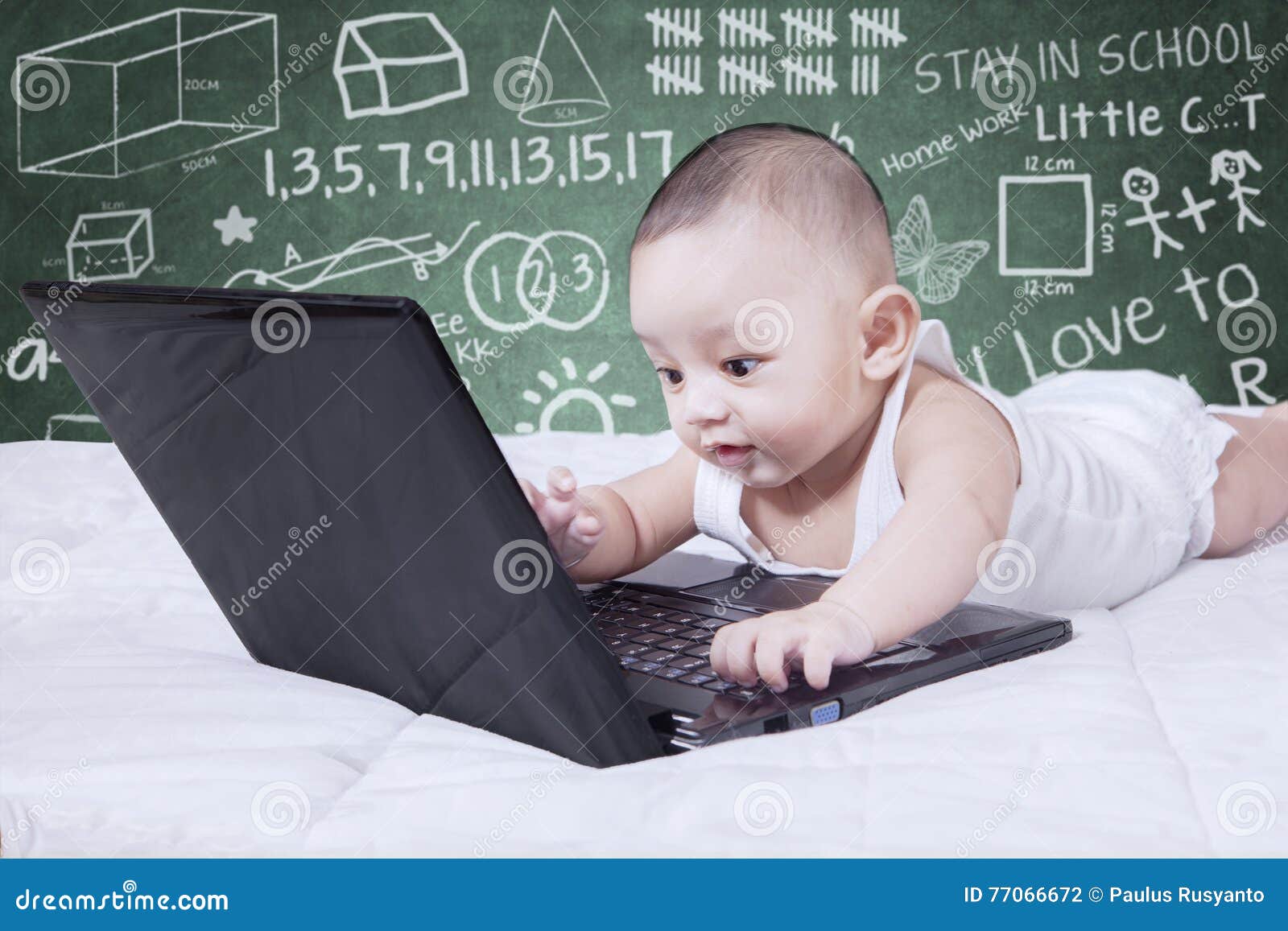 Baby Boy with Laptop and Doodles Stock Photo - Image of beautiful, cute ...