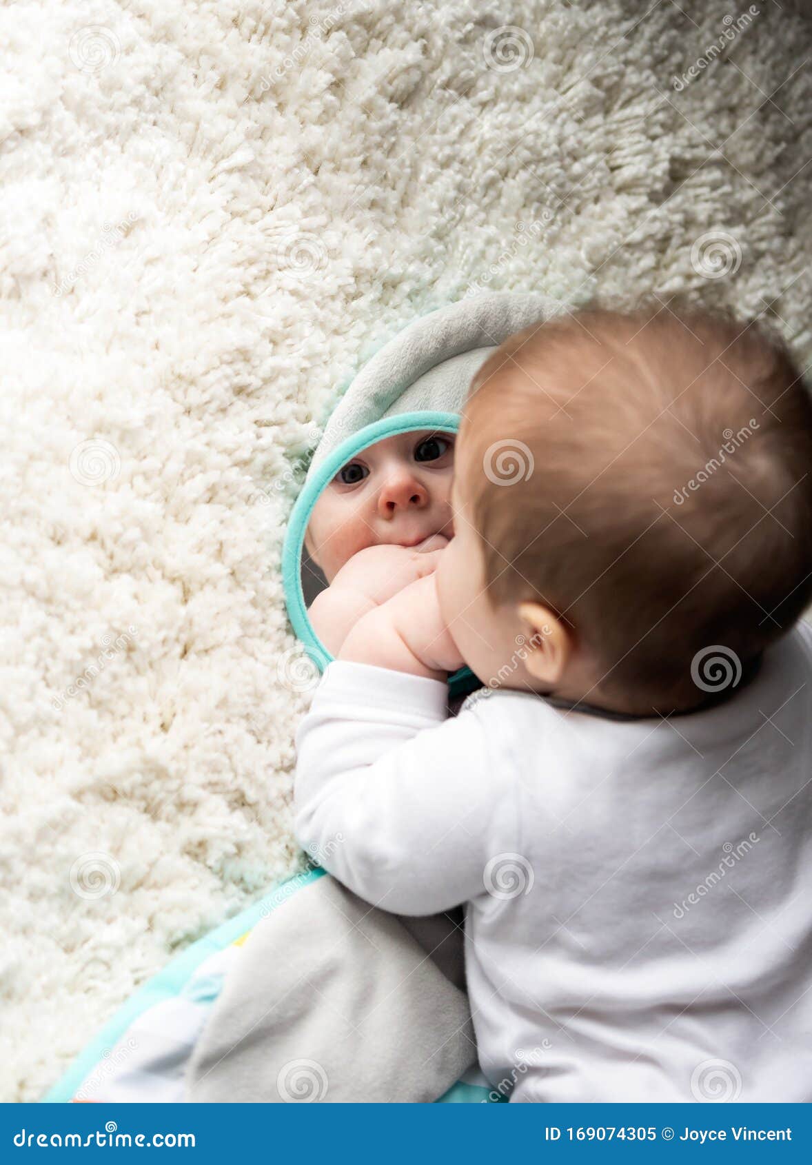 Baby Boy Looking in a Mirror Stock Image - Image of infant, milestone ...