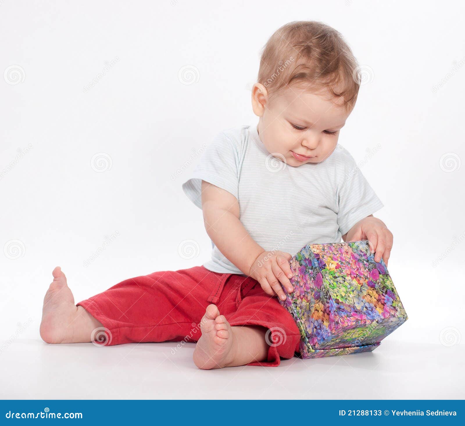 Baby Boy Opening Gift Box on White Stock Image - Image of beautiful ...