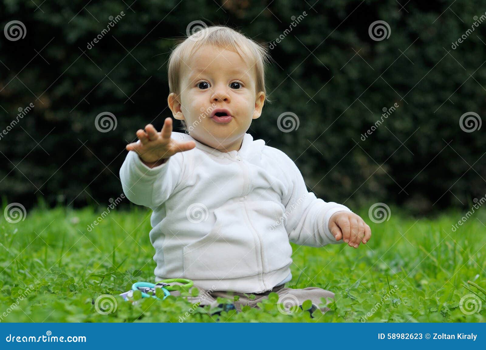 A Baby-boy with Outstretched Arm. Stock Image - Image of baby, sitting ...