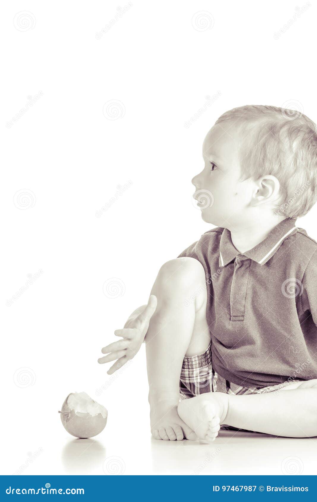 Baby boy playing apple. stock image. Image of food, eating - 97467987