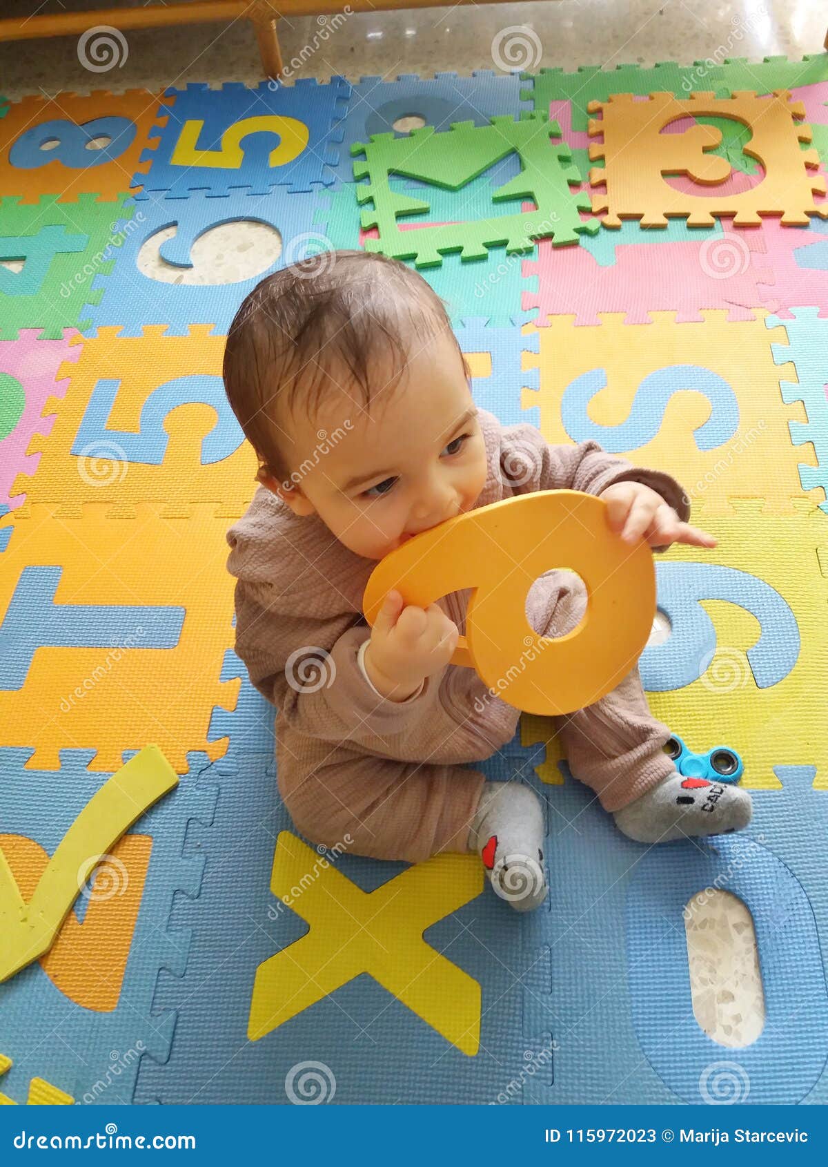 Baby Boy Playing on Colorful Playmat Stock Image - Image of girl, male ...