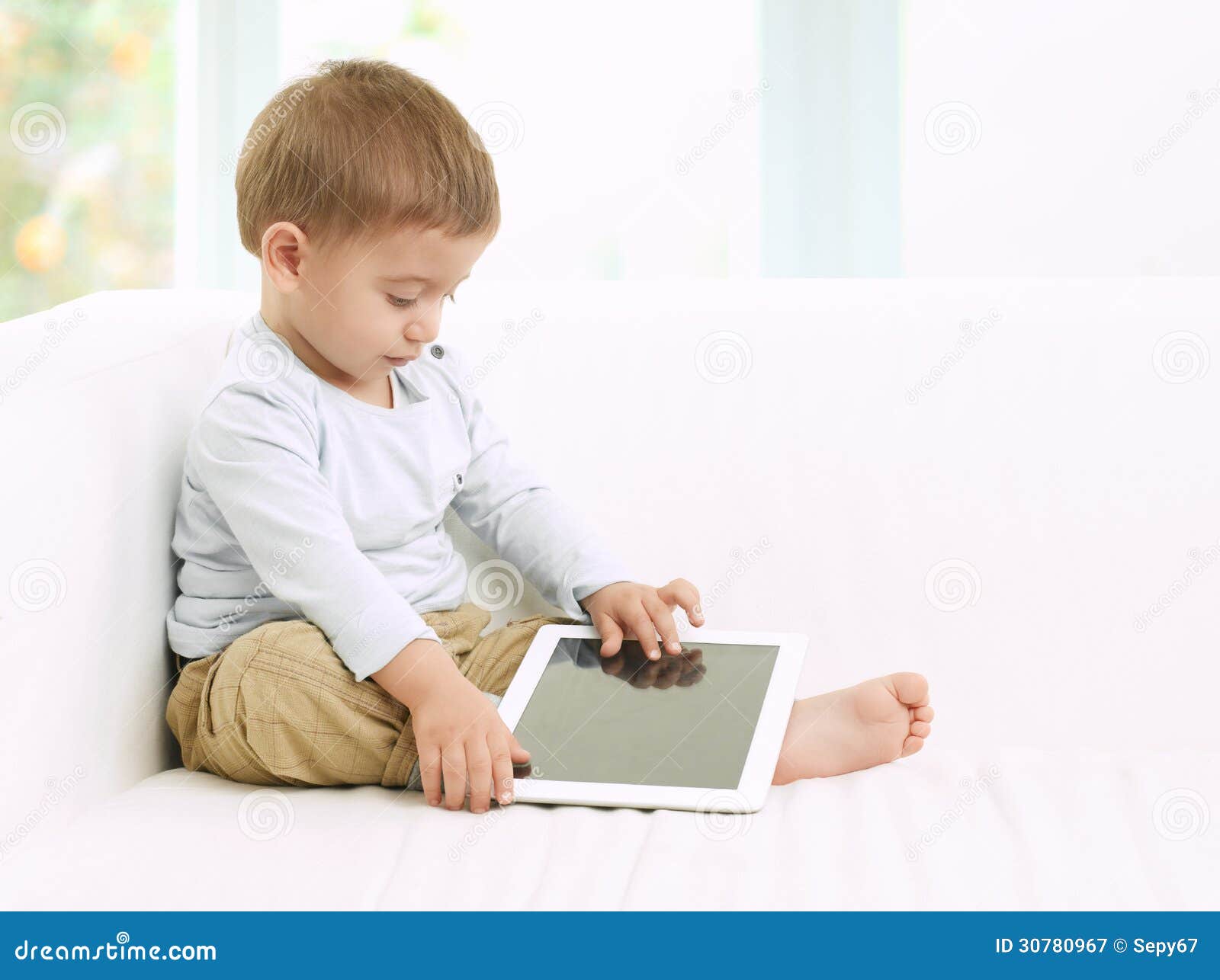 Baby Boy Playing with Tablet Stock Image - Image of book, carefree ...