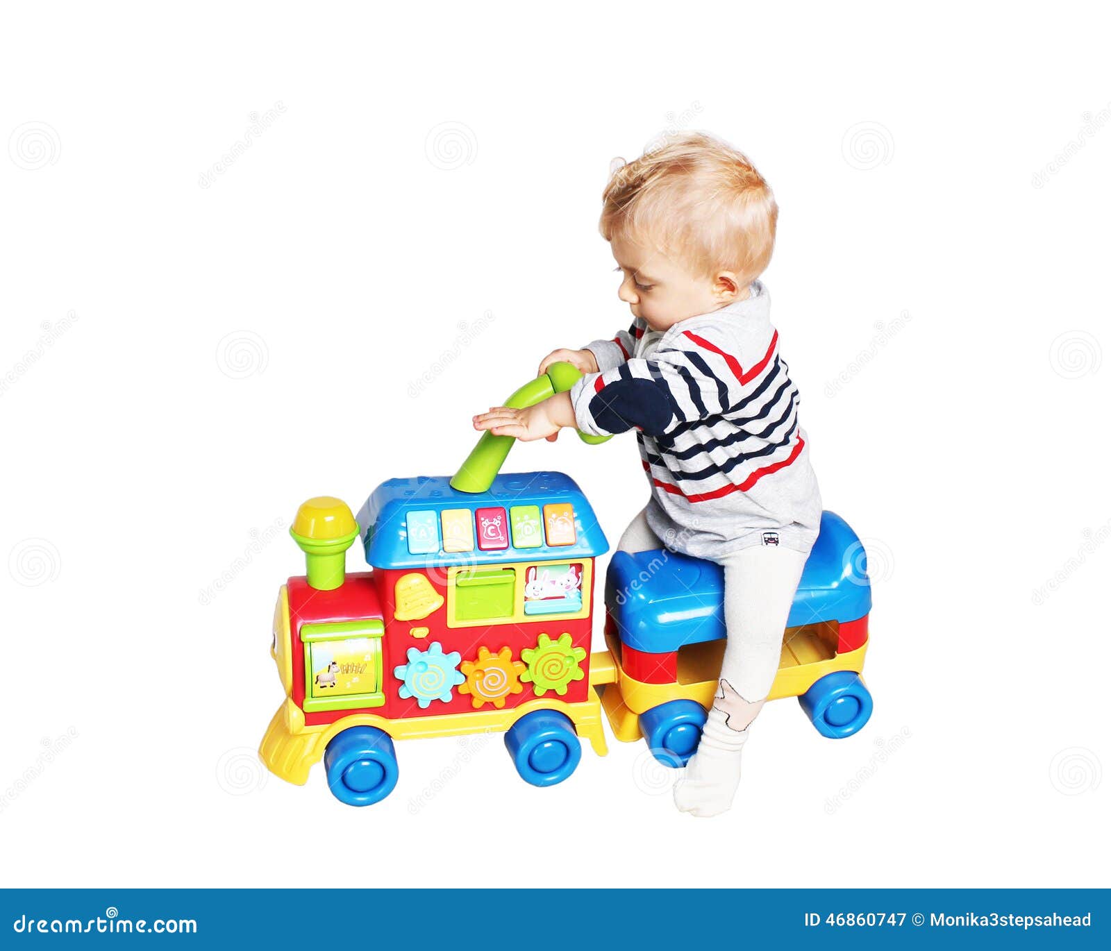 Baby Boy Playing with Train Toy Stock Image - Image of single ...