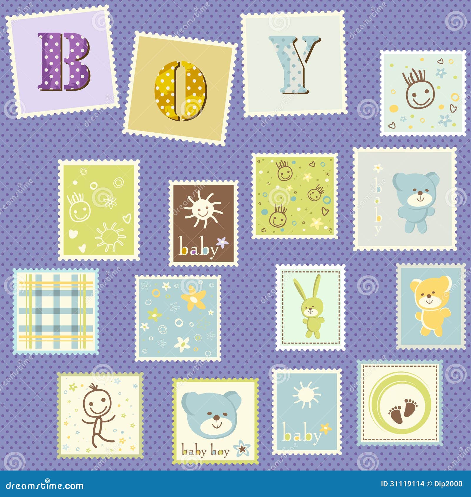 Baby Boy Postage Stamps Vector Illustration | CartoonDealer.com #19180906