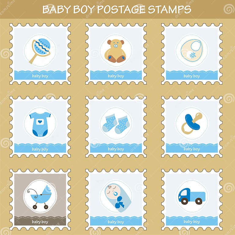 Baby boy postage stamps stock vector. Illustration of card - 18980175