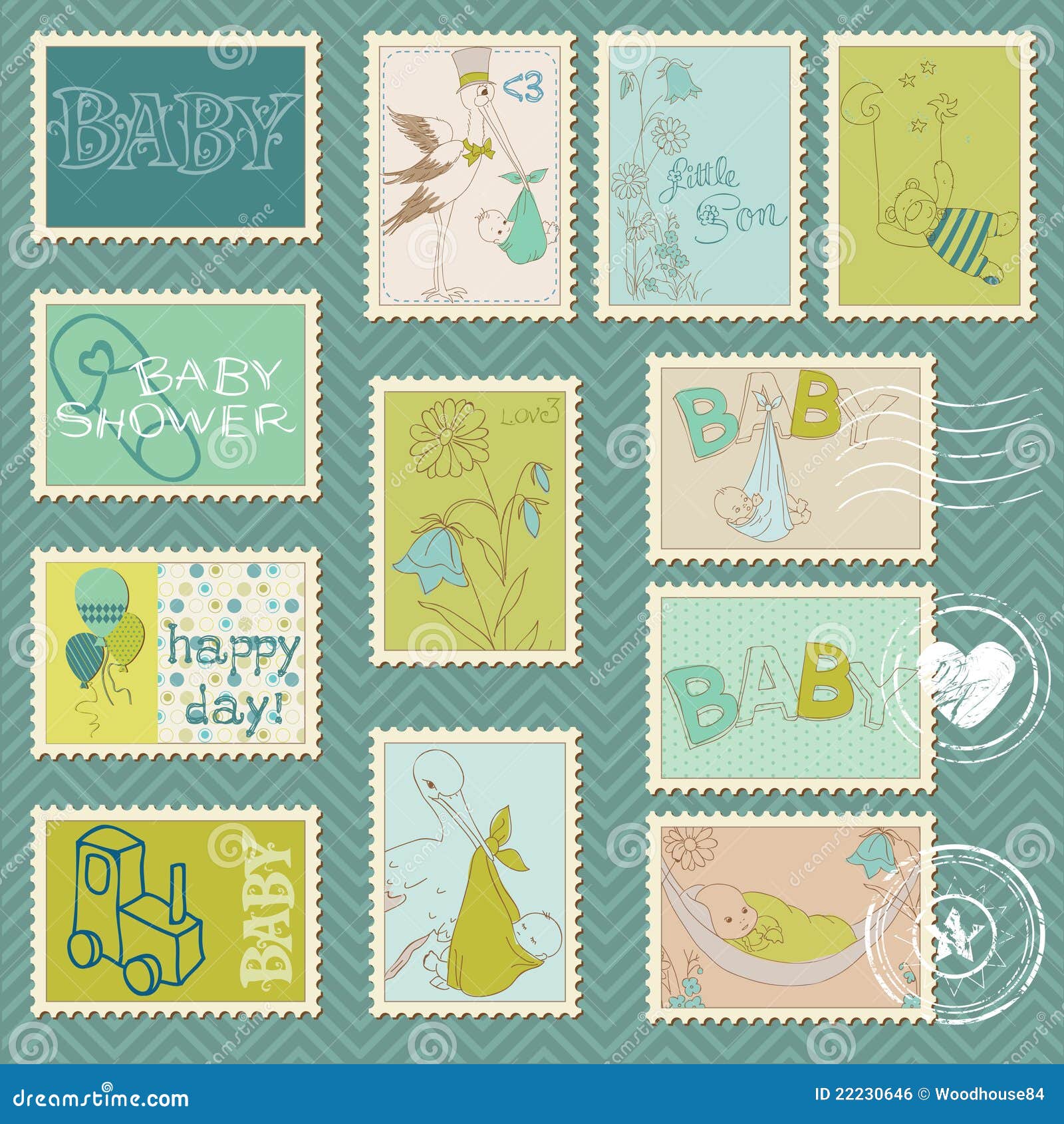 Baby Boy Postage Stamps Vector Illustration | CartoonDealer.com #19180906