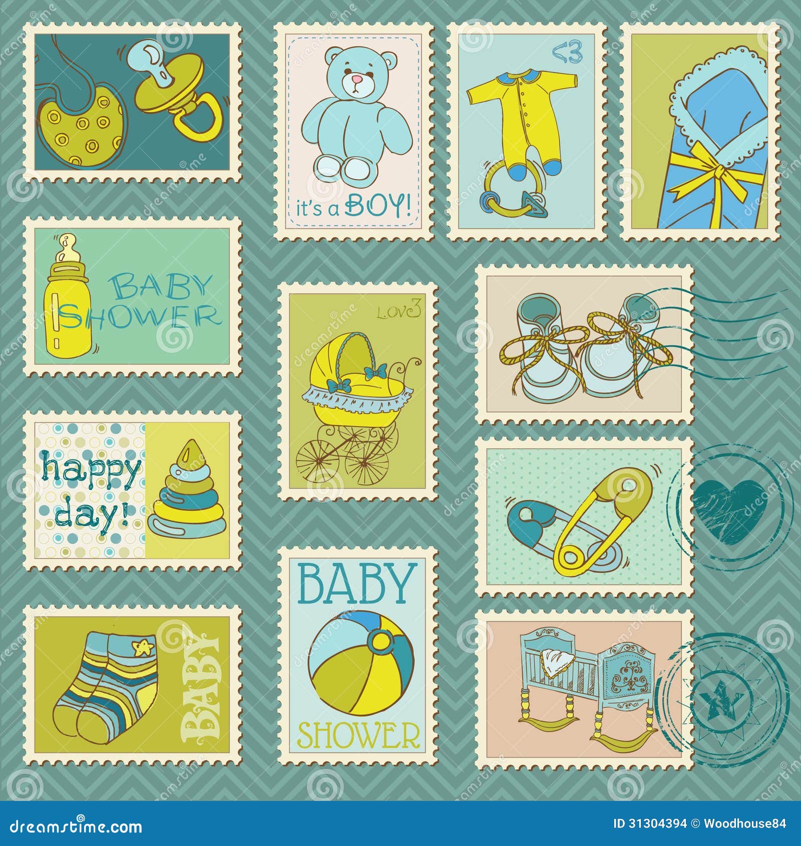 Baby Boy Postage Stamps Cartoon Vector | CartoonDealer.com #16592167