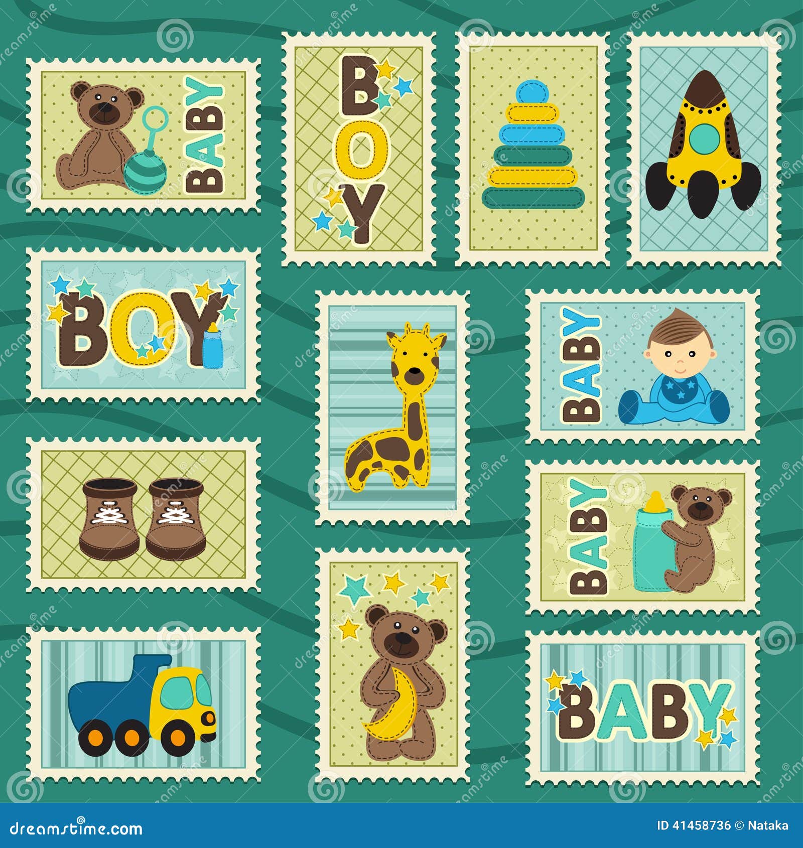 Baby Boy Postage Stamps Vector Illustration | CartoonDealer.com #19180906