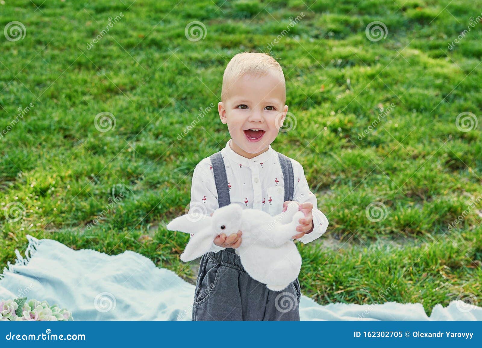 Baby Boy with Rabbit and Eggs Stock Image - Image of child, face: 162302705