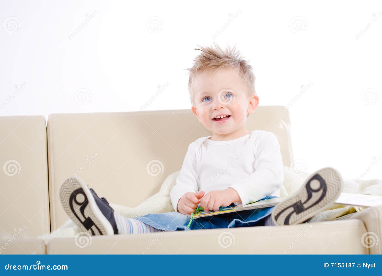 Baby boy reading book stock image. Image of carefree, innocent - 7155187