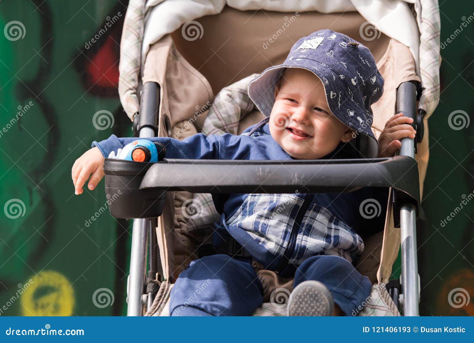 Baby Boy Sitting in the Strolling Stroller Stock Image - Image of ...