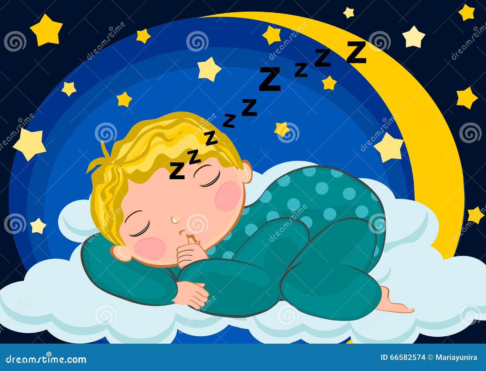 Baby Boy Sleeping in the Moon Stock Illustration - Illustration of ...