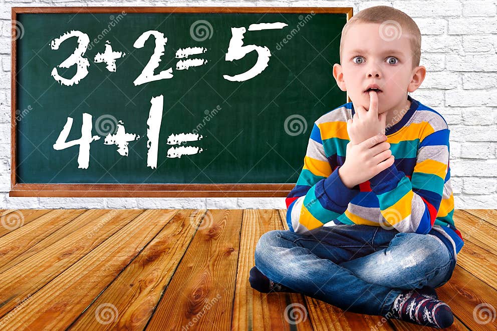 Baby Boy Solve Mathematics Examples.the Student Thinks and Feels Near ...