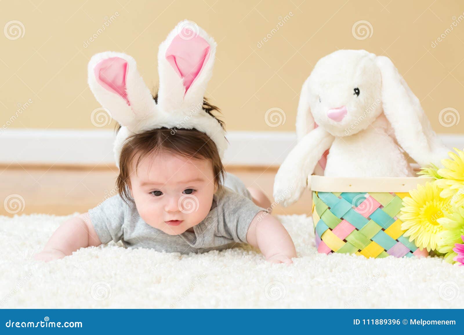 Baby Boy with a Rabbit Celebrating Easter Stock Photo - Image of ...