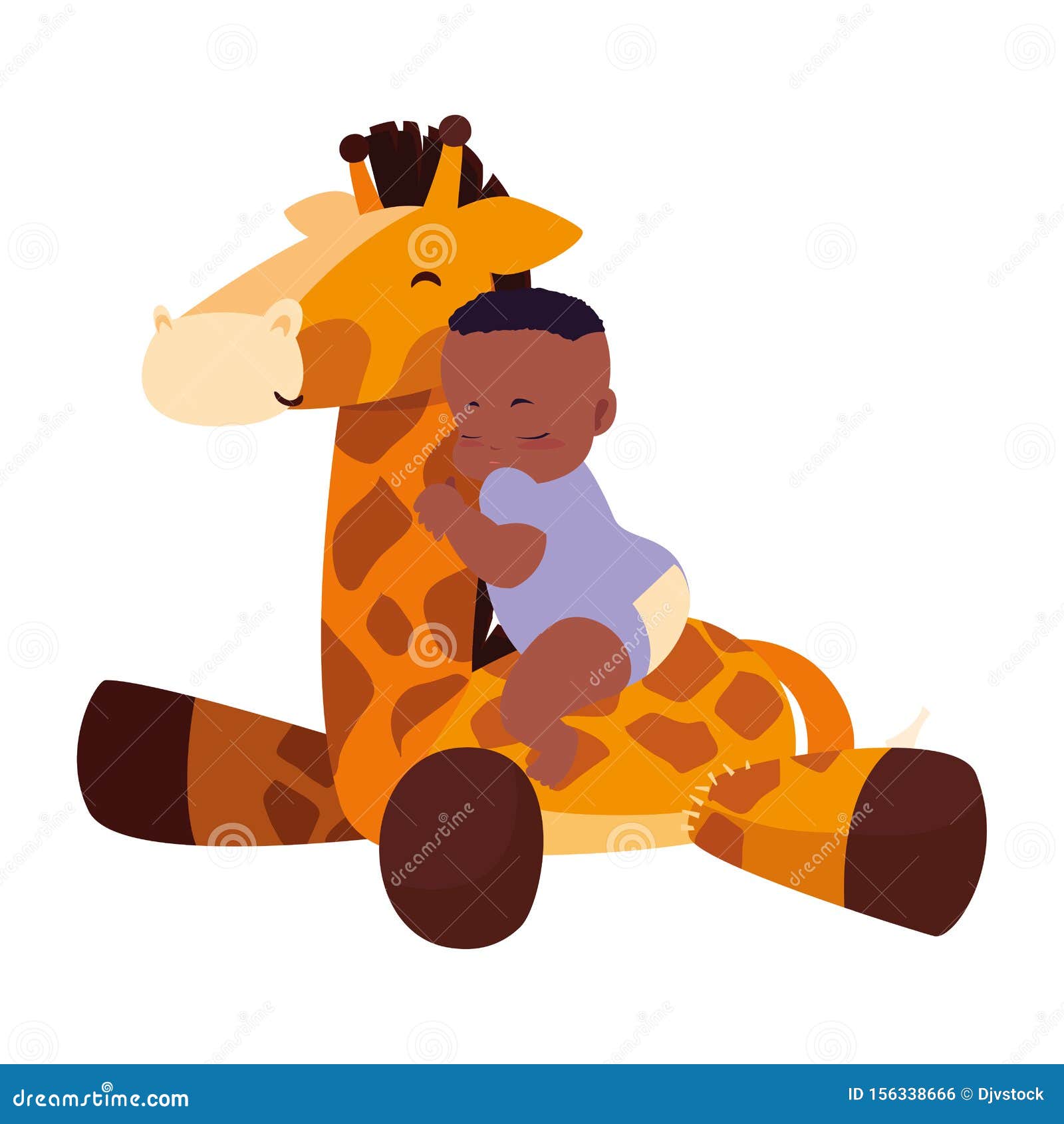 Baby boy with toy giraffe stock illustration. Illustration of greeting ...