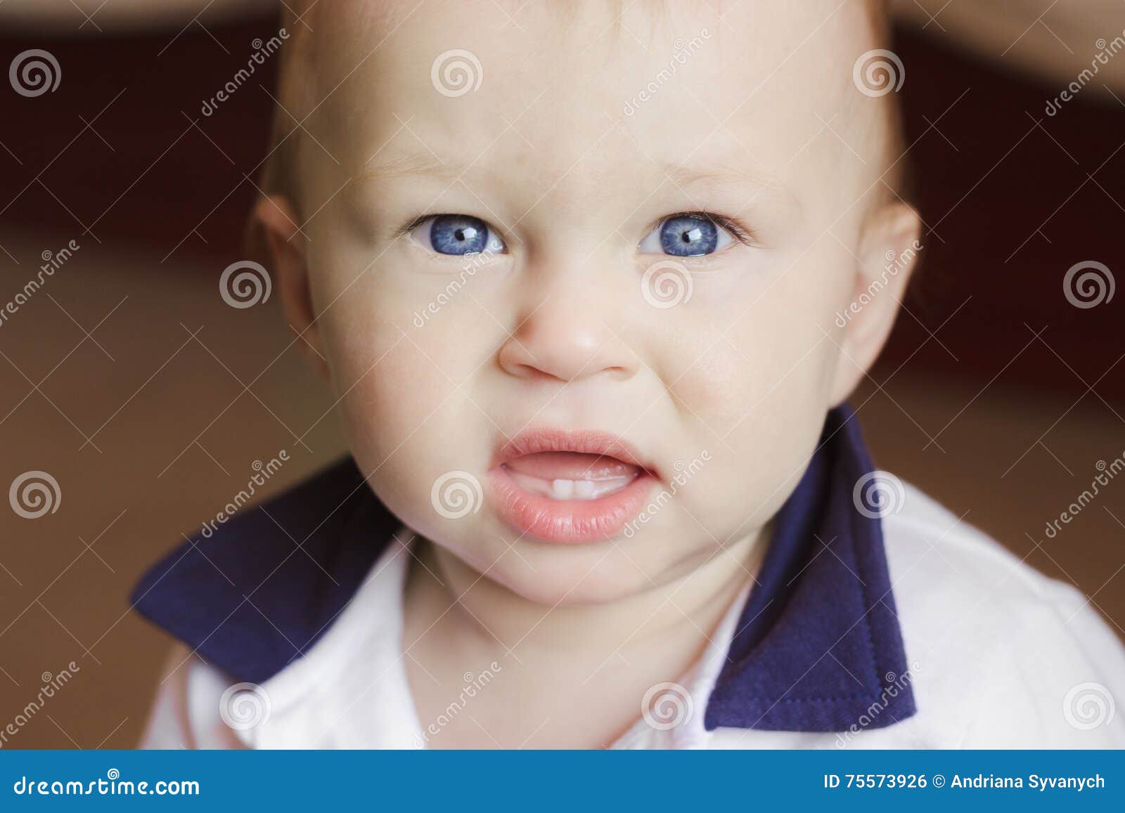 Baby Boy with Two Teeth is Looking at the Camera Stock Photo - Image of ...