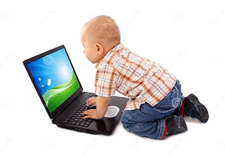 Baby boy working on laptop stock photo. Image of laptop - 17992926