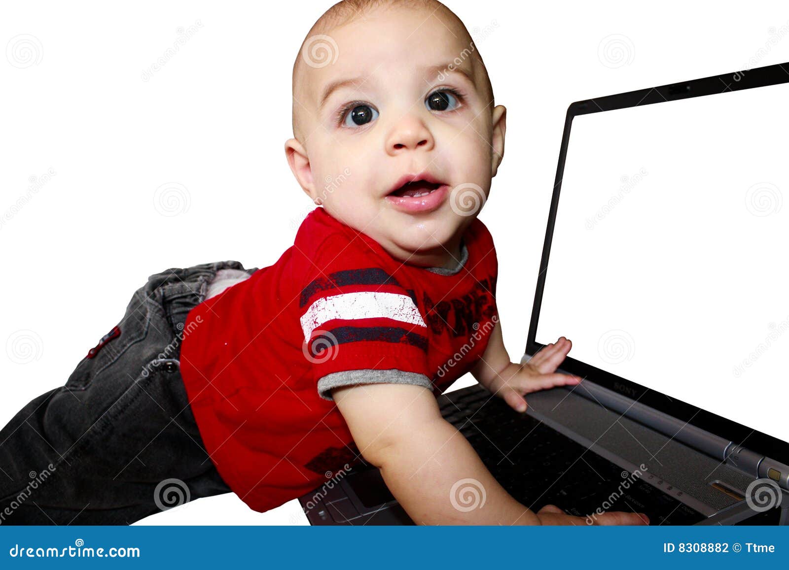 Baby Boy Working on Laptop. Stock Photo - Image of babies, baby: 8308882