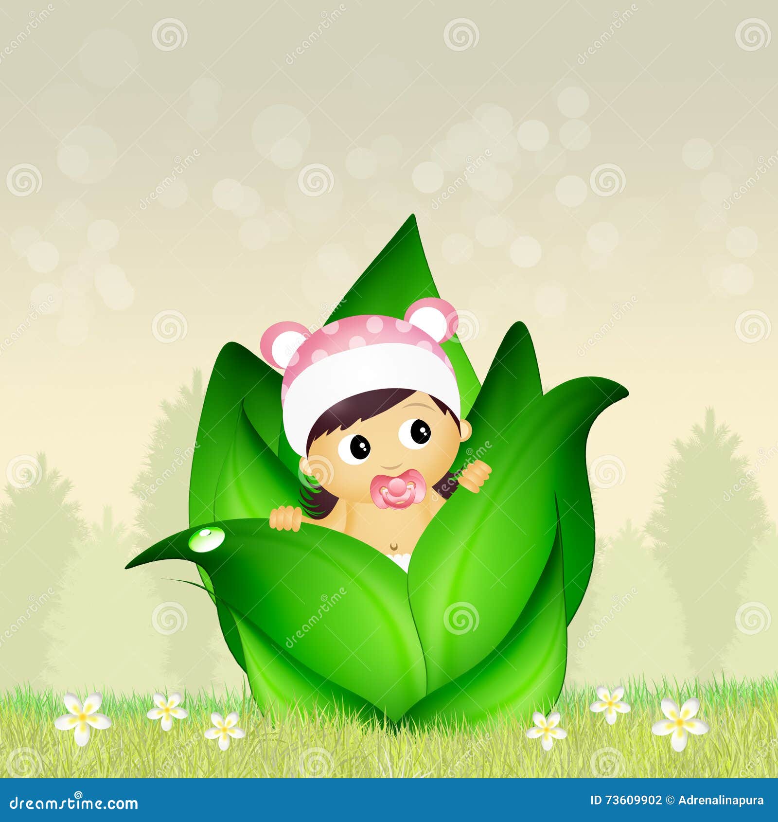 Baby in the bud stock illustration. Illustration of flowers - 73609902