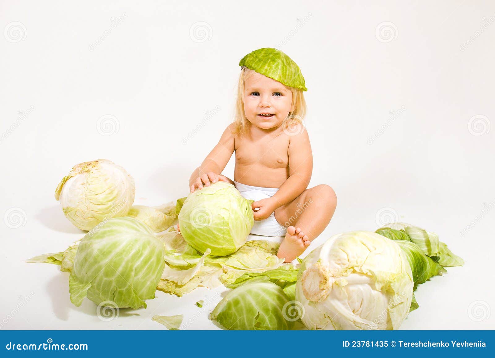 Baby with cabbage stock image. Image of cheerful, eyes - 23781435
