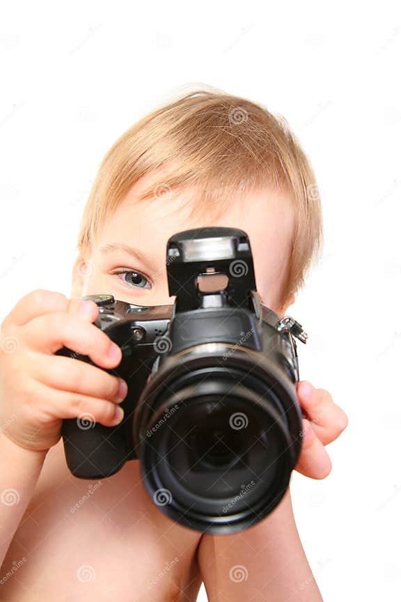 Baby with camera stock image. Image of background, photographer - 2373927