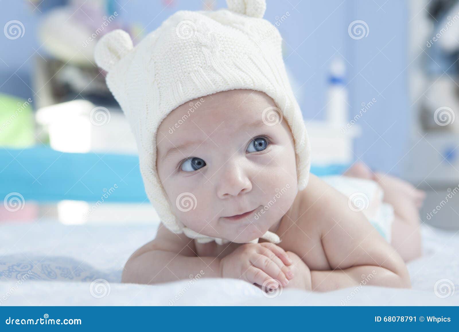 Baby with cap smiling stock image. Image of expression - 68078791