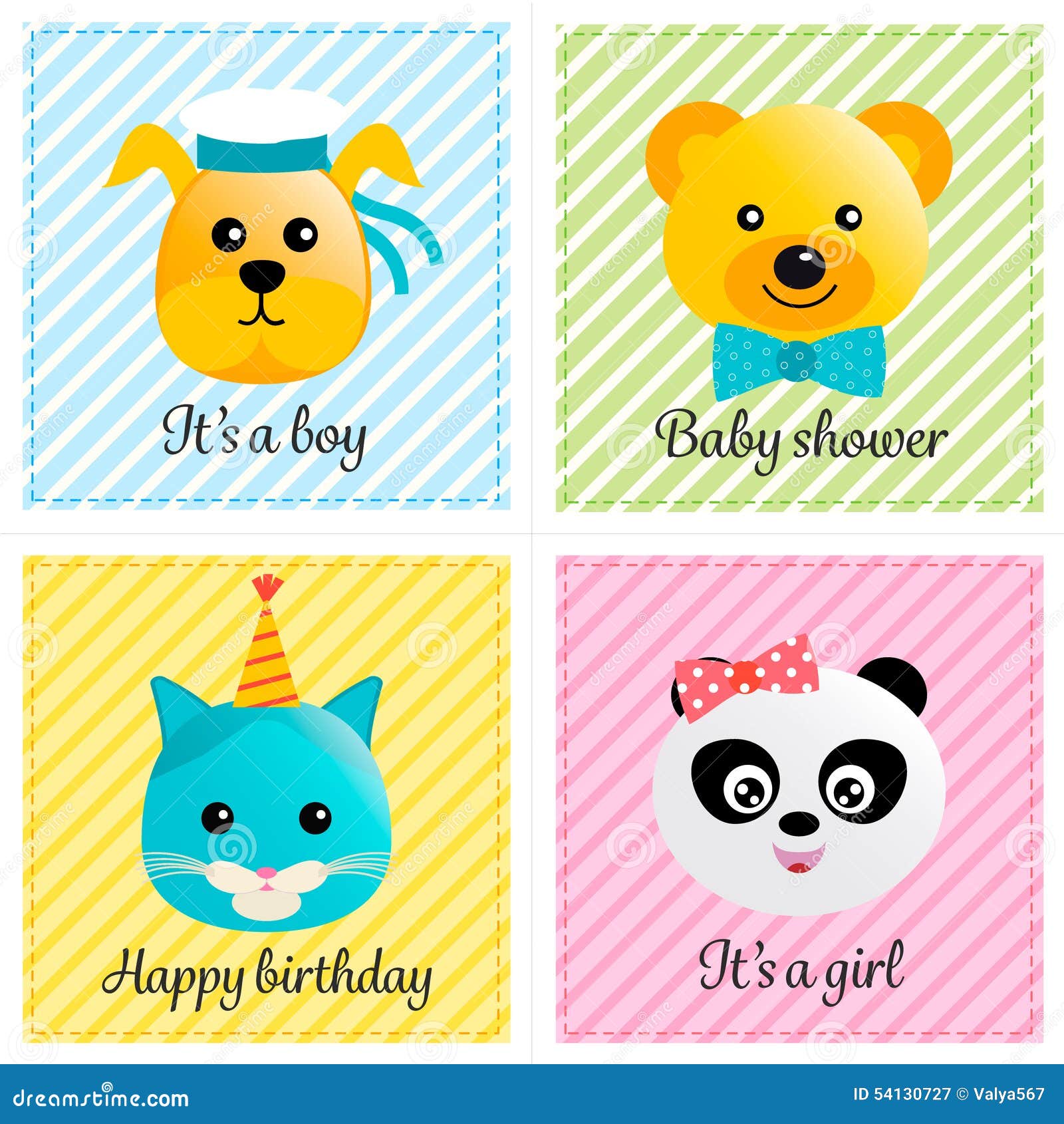 Baby cards collection stock vector. Illustration of kitten - 54130727