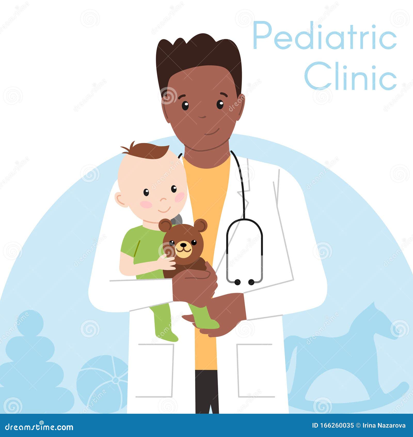 Pediatric Checkup. The Doctor Holds The Baby In His Arms. Cartoon ...