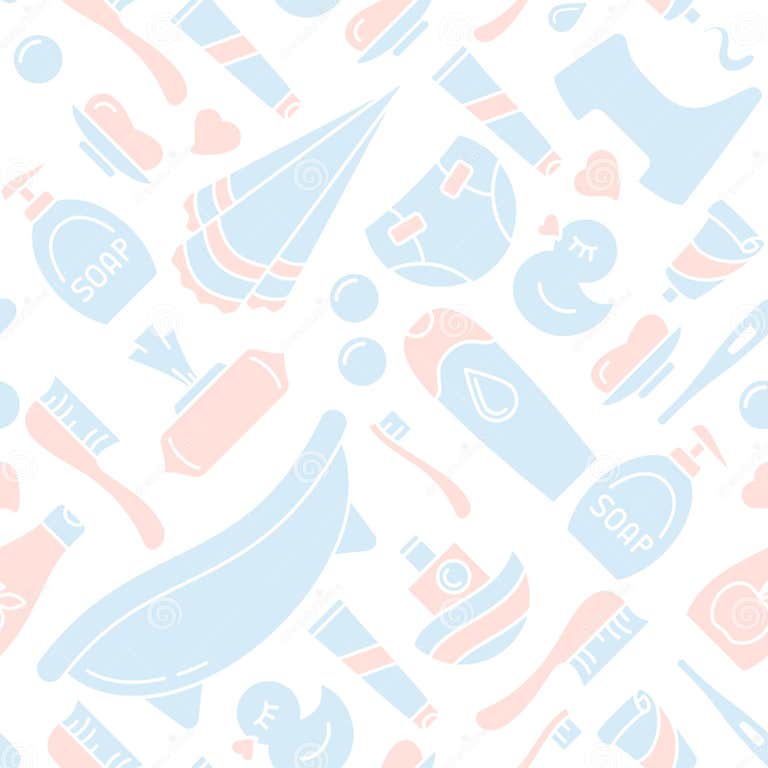 Baby Care Elements Seamless Pattern. Flat Style Vector Illustration ...
