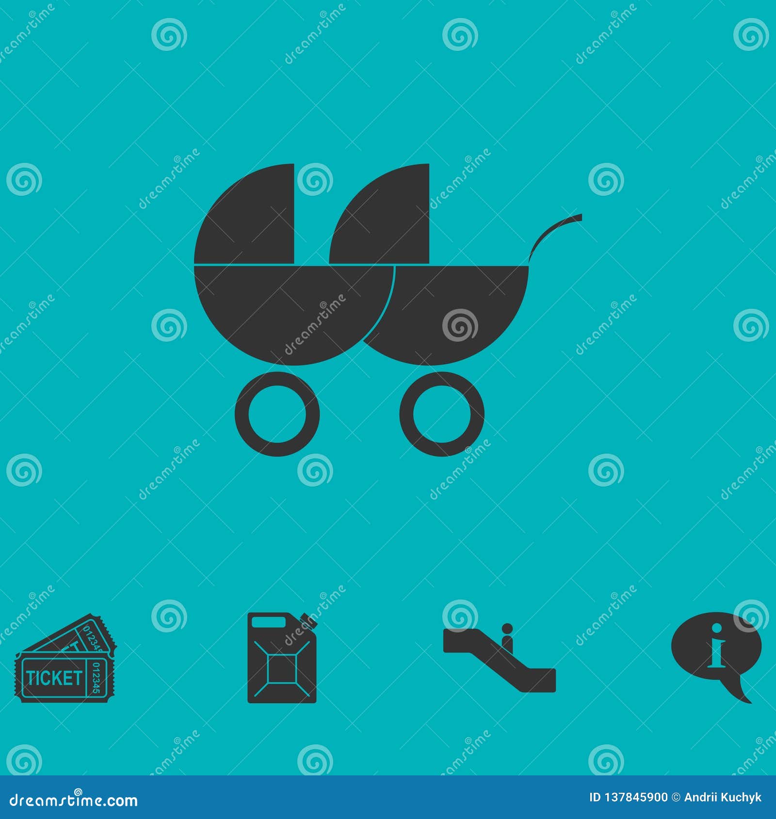 Baby Carriage for Two Baby Icon Flat Stock Vector - Illustration of ...