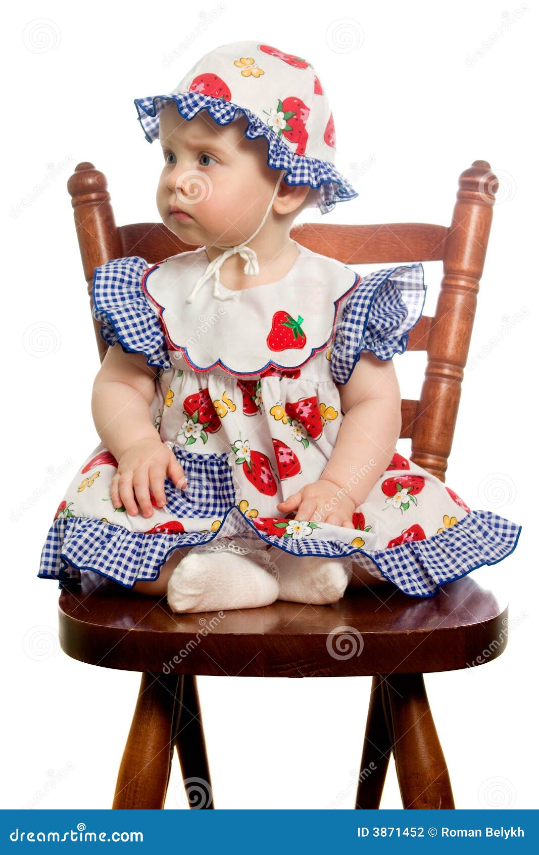 Baby on chair. stock photo. Image of infant, bonnet, caucasian - 3871452