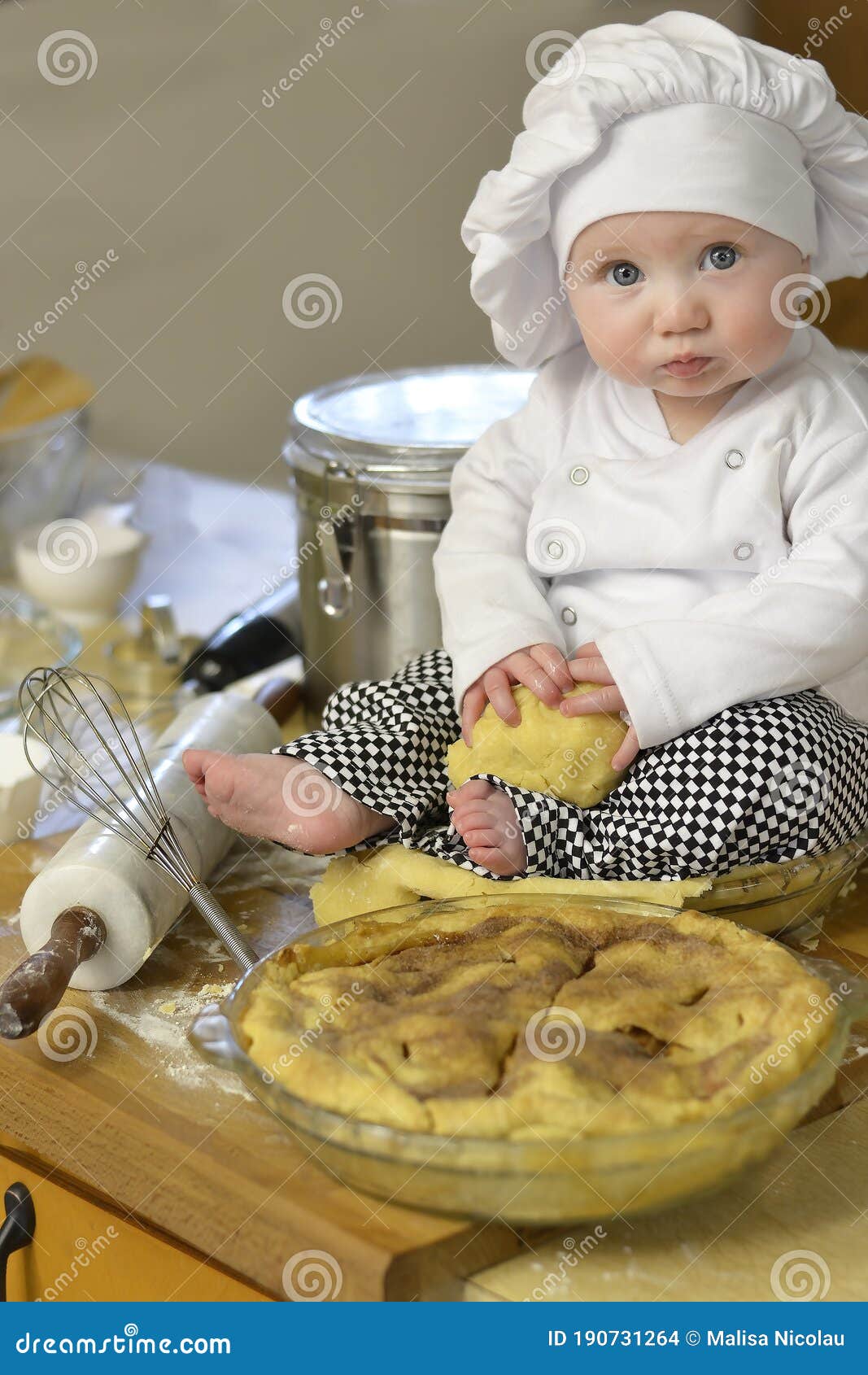 Baby Chef Portrait of Toddler with Baking Ingredients Making a Pie ...