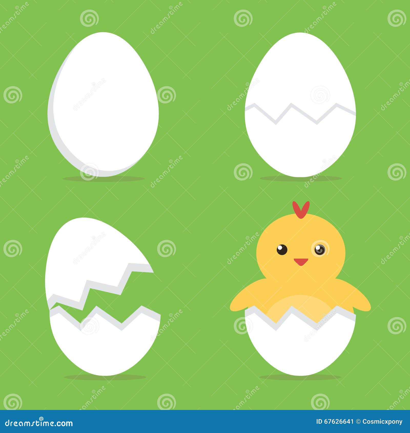 Baby Chick Hatching from the Egg Process. Flat Design Vector ...