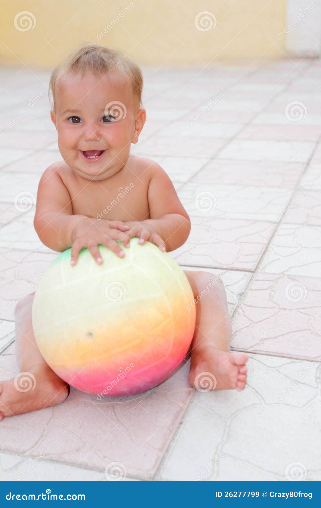 Baby Child Playing with Ball Outdoors Stock Image - Image of infant ...