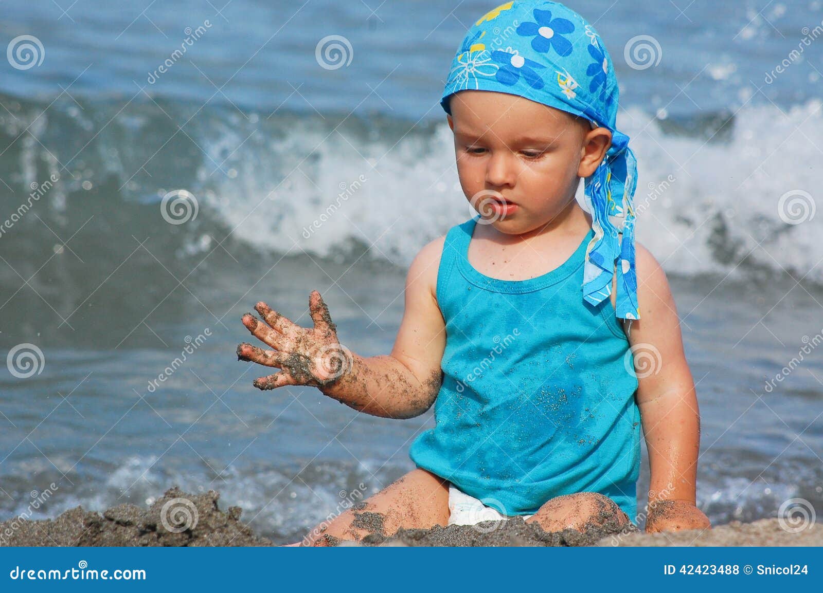 Baby Child Playing in Waves Stock Photo - Image of child, baby: 42423488