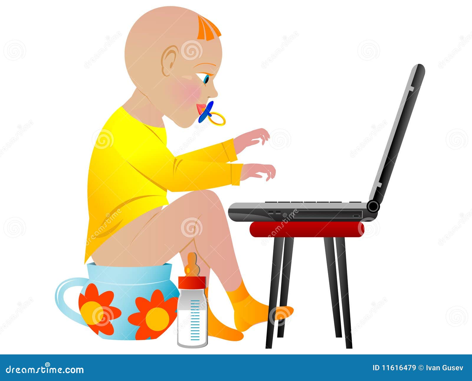 Baby the child prodigy stock vector. Illustration of laptop - 11616479