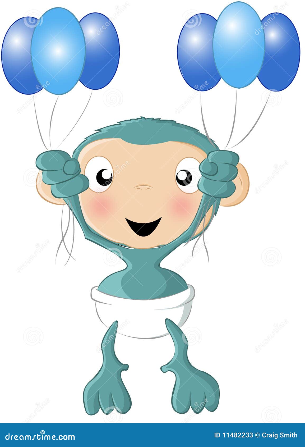 Baby chimp balloons blue stock illustration. Illustration of animal ...