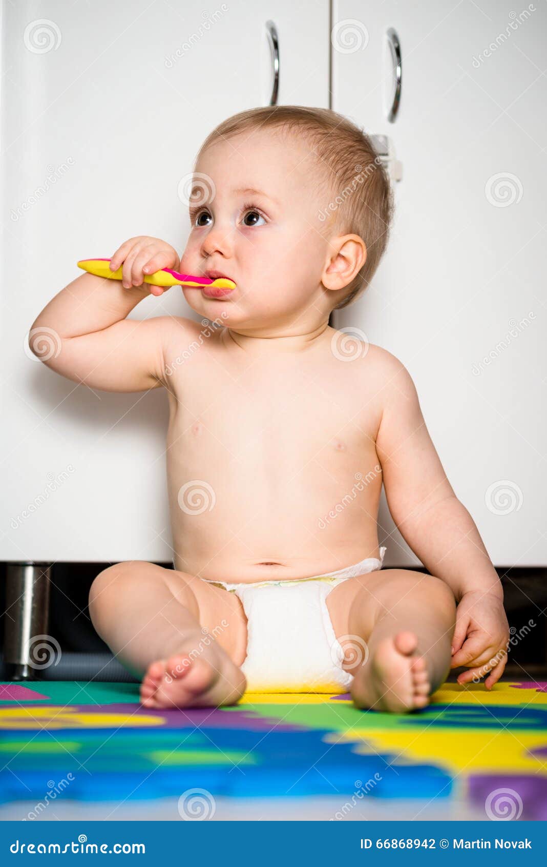 Baby Cleaning Teeth in Bathroom Stock Photo - Image of teeth, washing ...