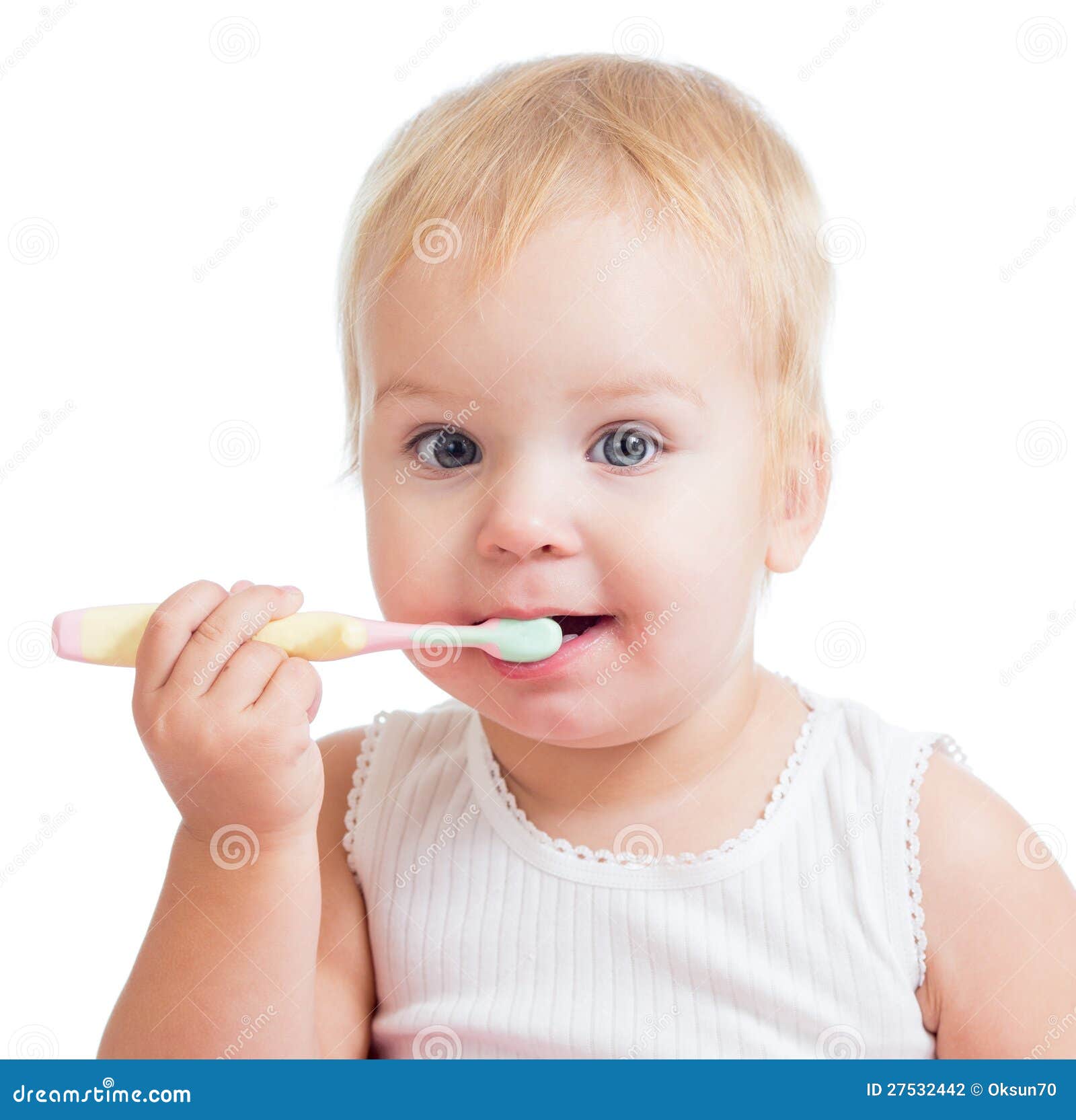 Baby Cleaning Teeth and Smiling Stock Photo - Image of healthy ...