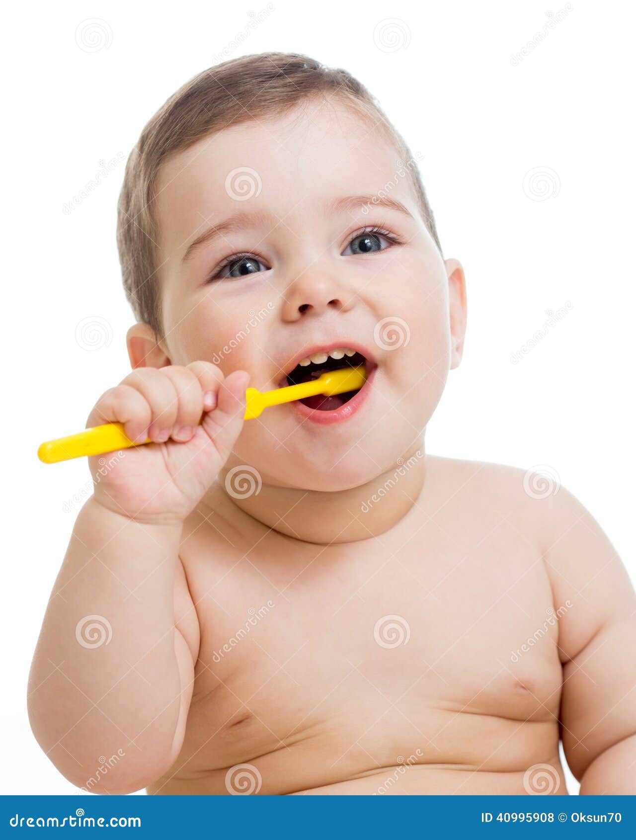Baby Cleaning Teeth and Smiling, Isolated on White Stock Photo - Image ...