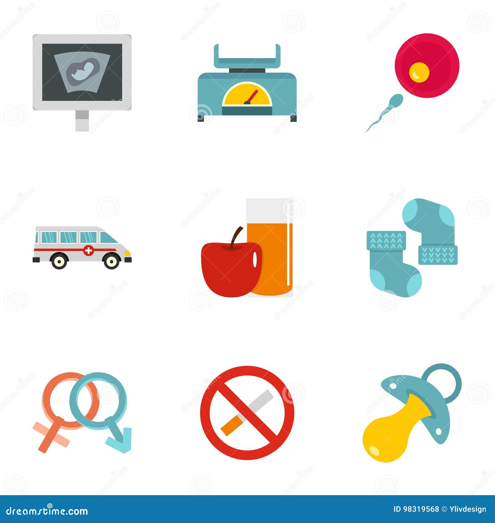 Baby Clinic Icons Set, Flat Style Stock Vector - Illustration of icon ...