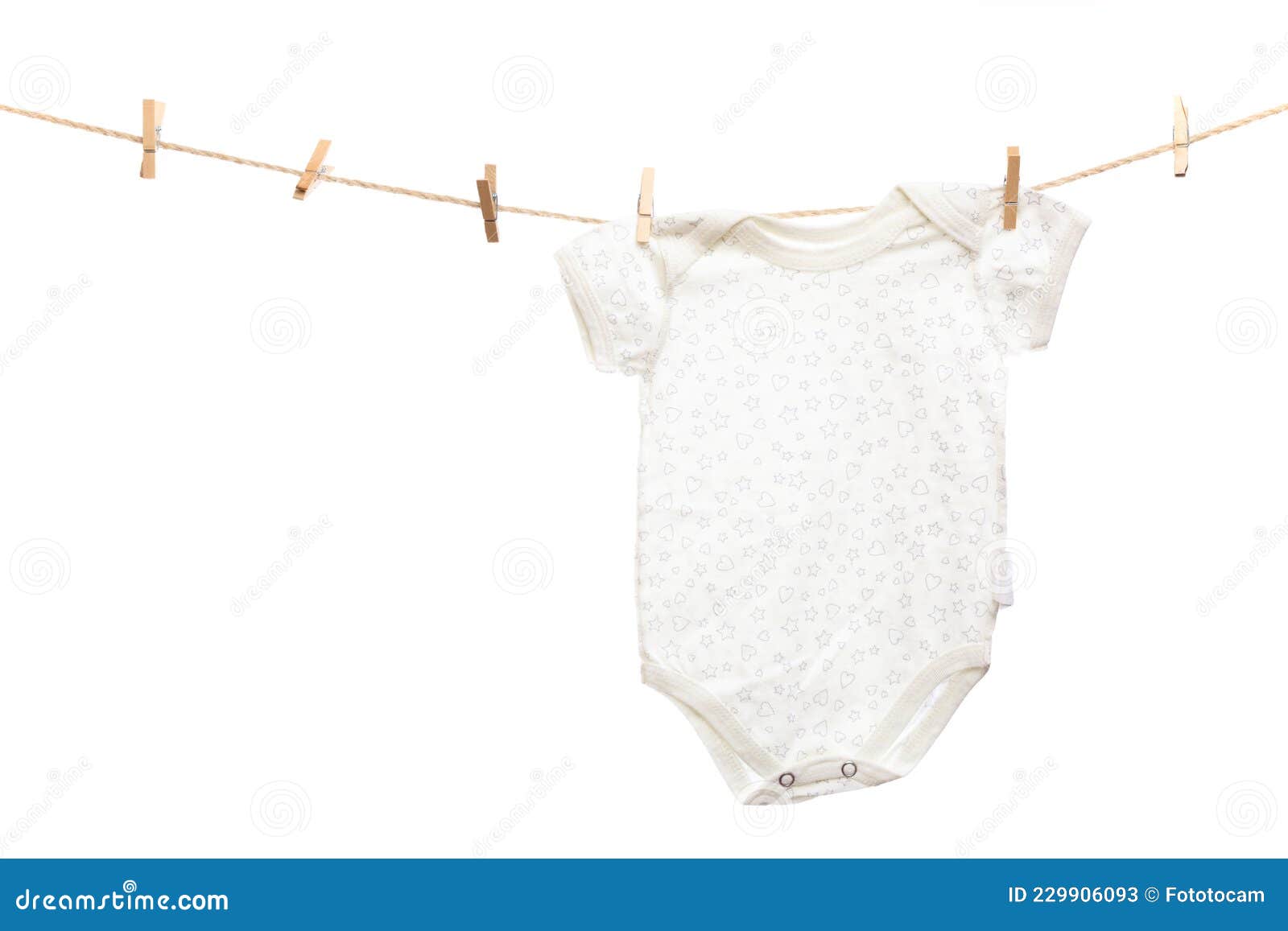 Baby Clothes on a Clothesline on White Background Stock Image - Image ...