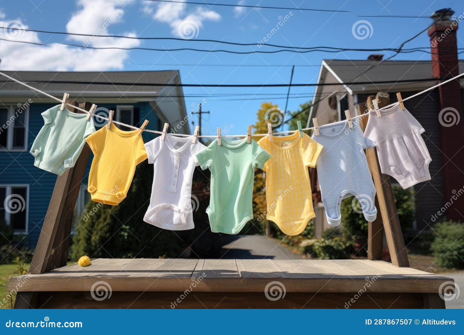 Baby Clothes and Diapers Drying on a Clothesline Stock Illustration ...