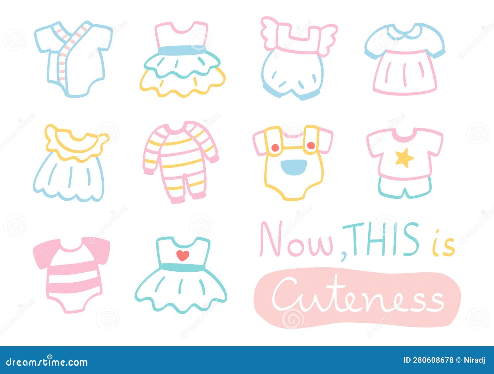 Baby clothes - hand drawn stock vector. Illustration of design - 280608678