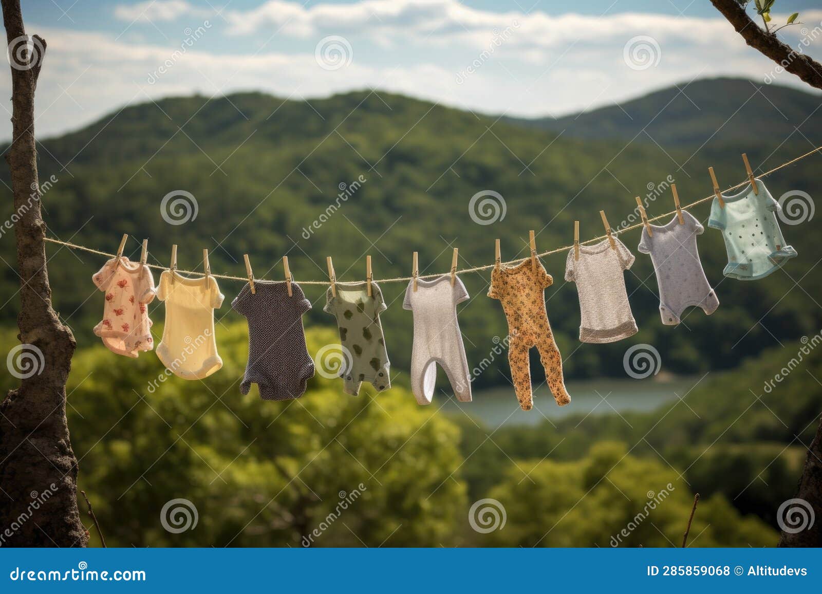 Baby Clothes Hanging on a Line with a Natural Backdrop Stock ...