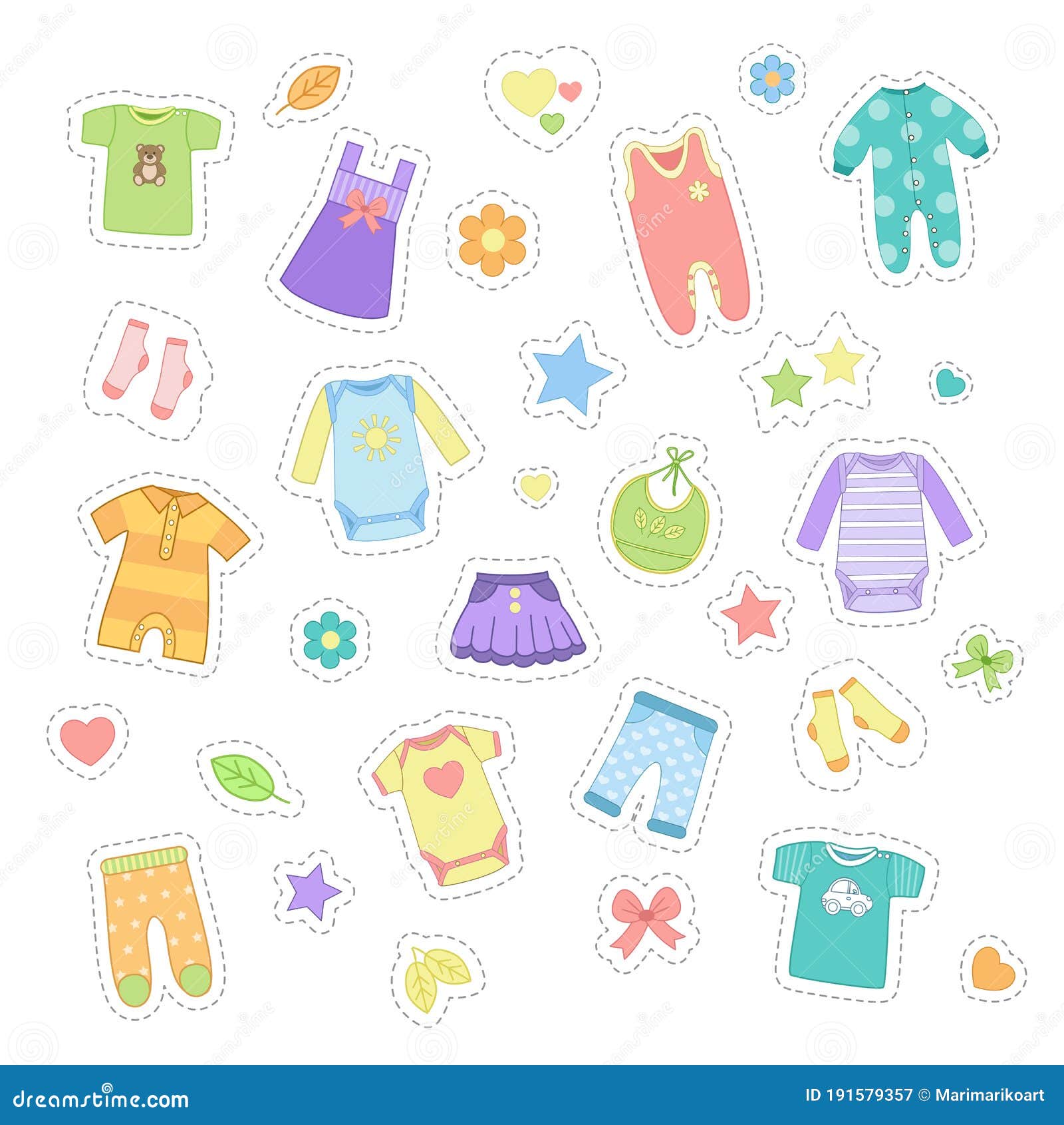 Cute Children Clothes Stickers Set Stock Vector - Illustration of dress ...