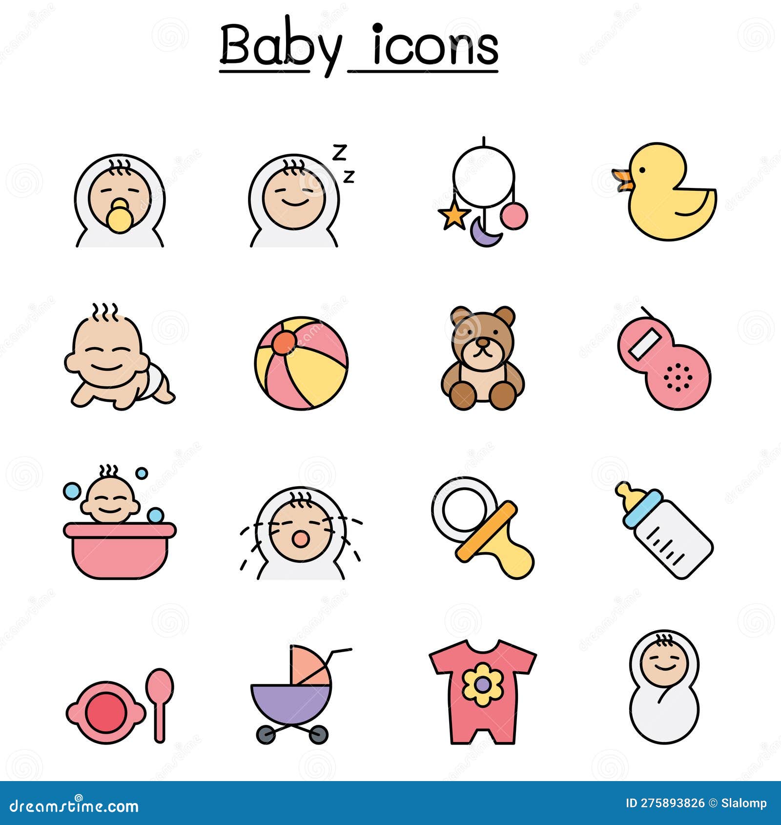 Baby Color Line Icon Set Vector Illustration Graphic Design Stock ...